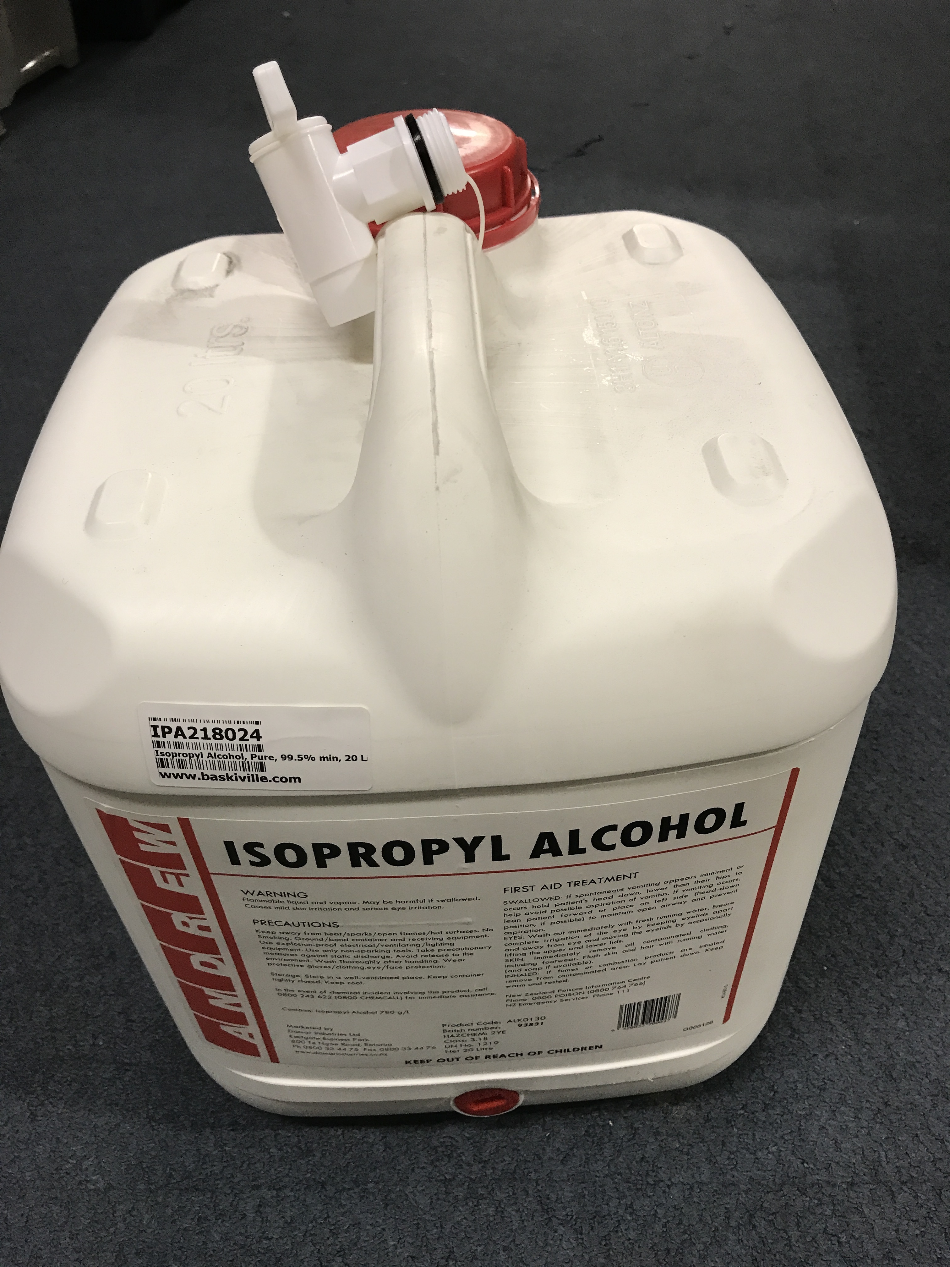 Isopropyl Alcohol, Pure, 99.5% min, 20 Litres